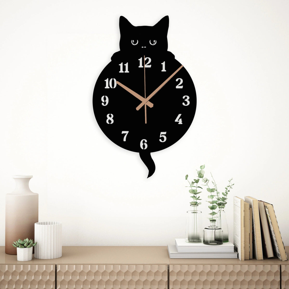 Halloween Black Cat Wall Clock | Bross Home Wall Decor – BrossHome ...