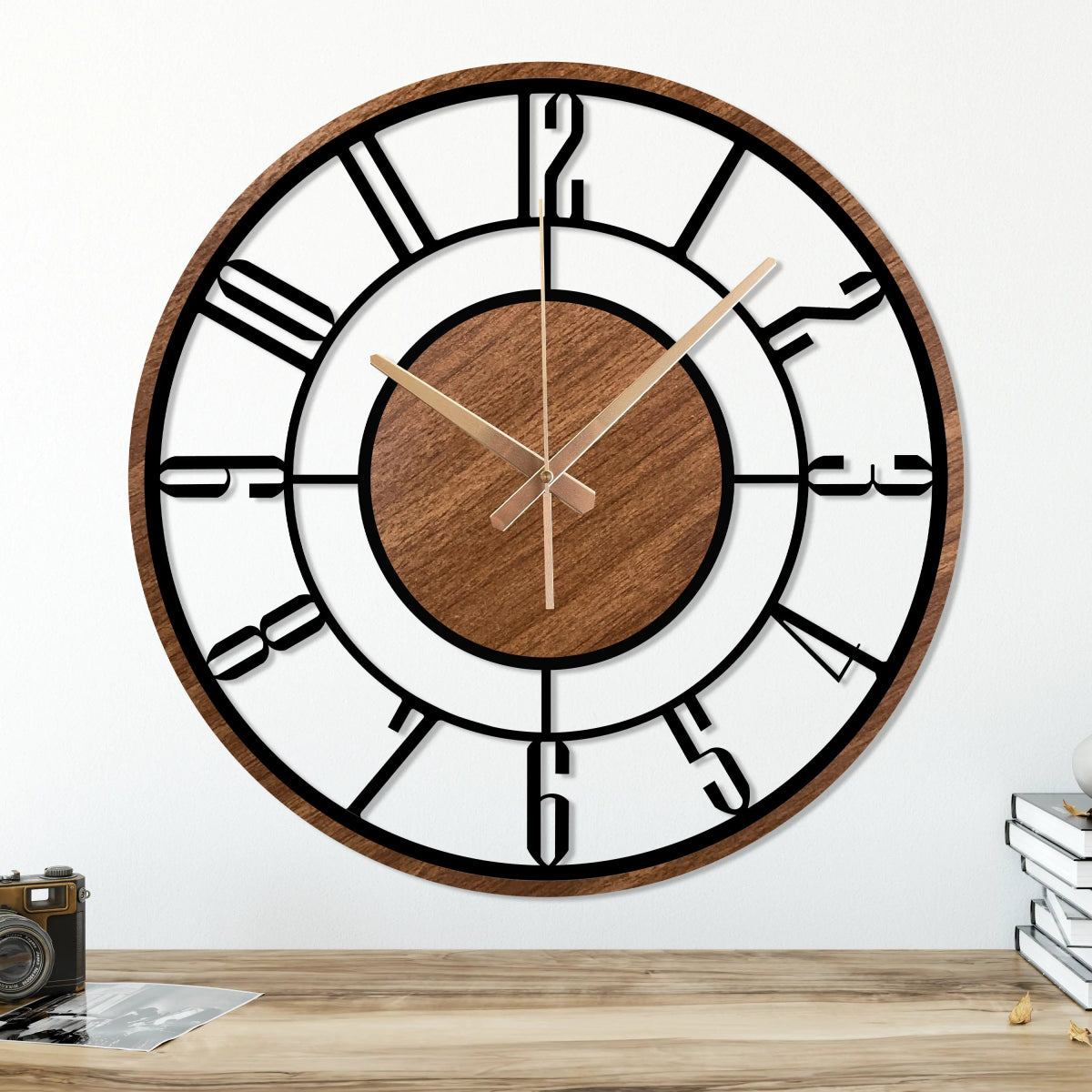 Wood and Metal Frame Wall Clock - Bross Home – BrossHome Metal Wall Art