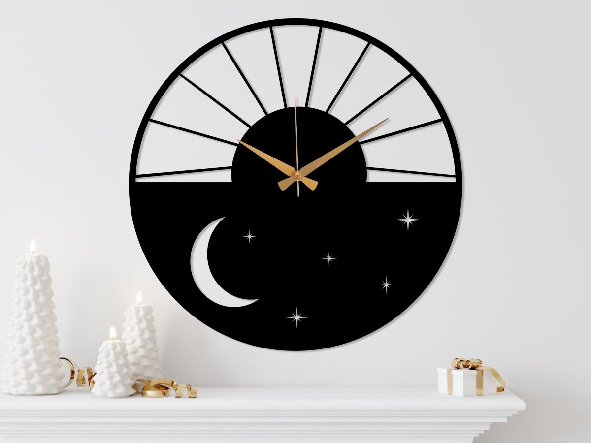 Crescent Moon Wall Clock - BrossHome – BrossHome Metal Wall Art