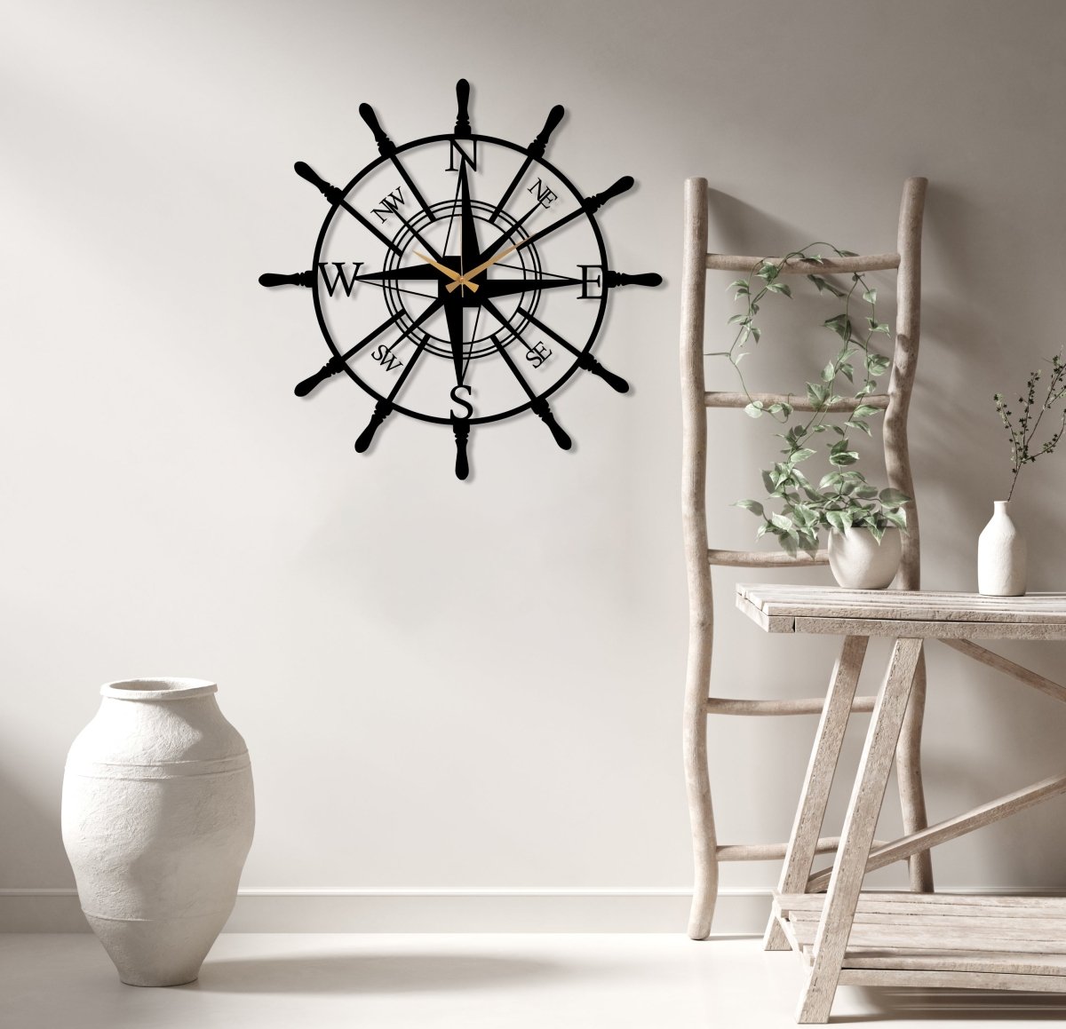 Metal Compass Wall Clock - BrossHome – BrossHome Metal Wall Art